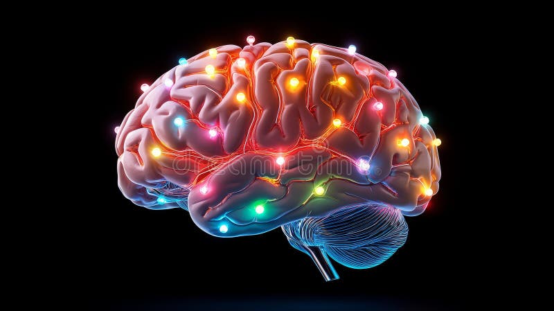 Illuminated Human Brain Model a 3D Model of a Human Brain Glowing with ...
