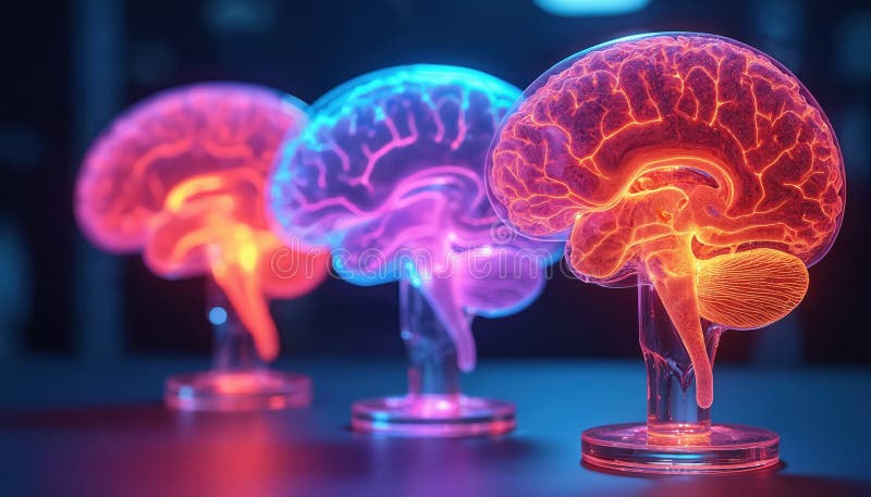 Illuminated Human Brain Scans, Vibrant Colors Showing Neural Activity ...