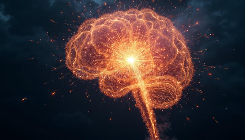 Illuminated Human Brain Surrounded by Sparks and Particles Stock ...