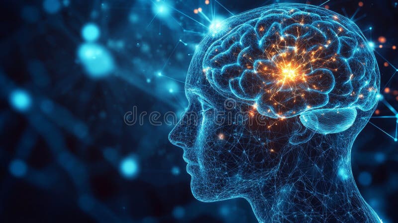 Illuminated Human Head Showcasing Brain Neurons a Concept for ...