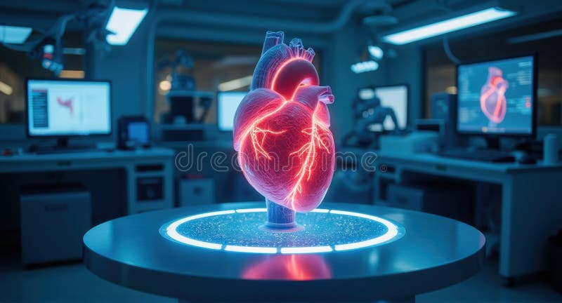 Illuminated Human Heart Lab 3d Aerial Visualization Technology Stock ...