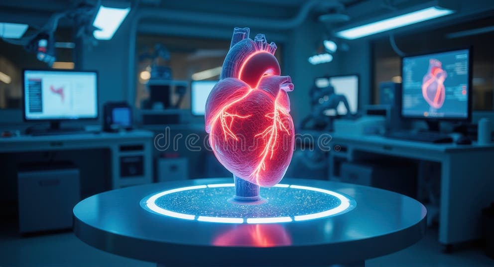 Illuminated Human Heart Lab 3d Aerial Visualization Technology Stock Illustration - Illustration ...