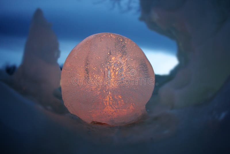 Illuminated Ice Ball in the Middle of Snow Stock Image - Image of mars ...