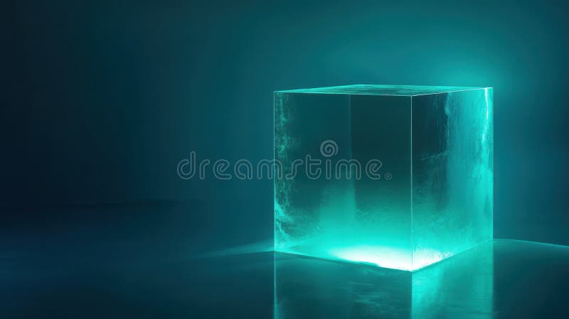 Illuminated Ice Cube in Blue Ambient Light Creating a Futuristic ...