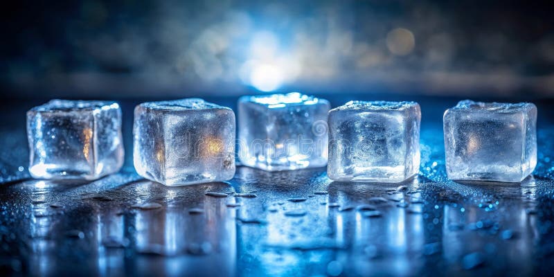 Illuminated Ice Cubes on a Wet Surface, Reflecting Light. Generative AI ...