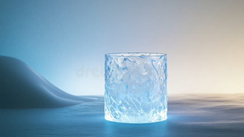 Illuminated Ice Glass on Frosty Surface with Subtle Lighting in Cold ...