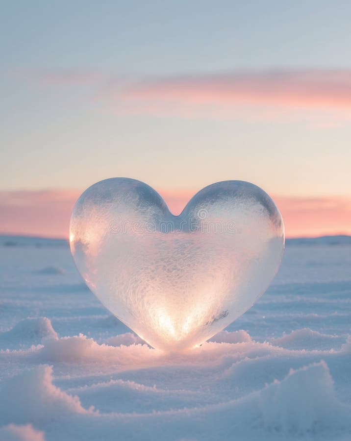 Illuminated Ice Heart in Snowy Sunset Landscape Stock Image - Image of ...