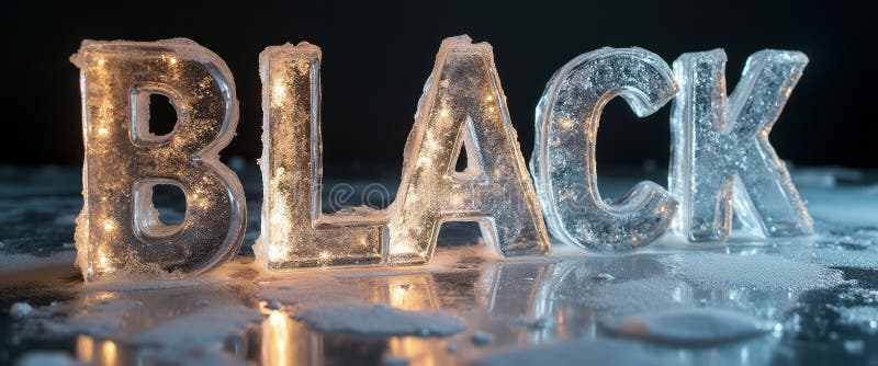 Illuminated Ice Letters Spelling BLACK Create a Striking Visual Stock ...