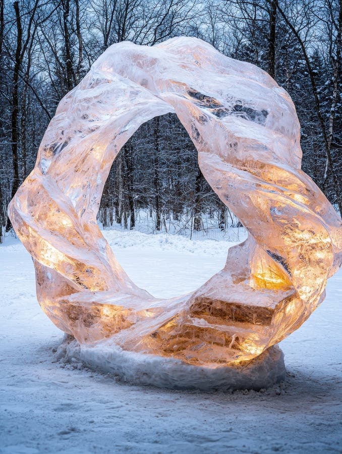 Illuminated Ice Sculpture in Snowy Forest Stock Illustration ...