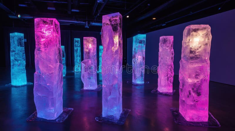 Illuminated Ice Sculptures in a Dark Room Stock Illustration ...