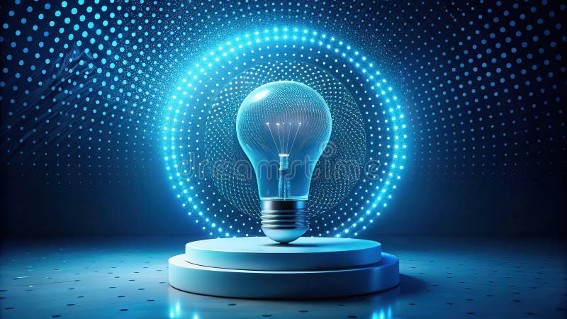 Illuminated Idea a Glowing Lightbulb on a Platform, Encircled by a ...
