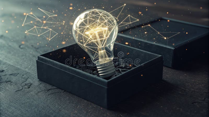 Illuminated Idea Networked Bulb in Black Box Stock Illustration ...