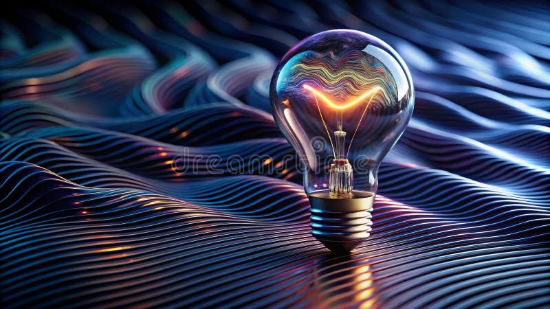 Illuminated Ideas a Glowing Bulb on Abstract Wavy Surface. Generative ...