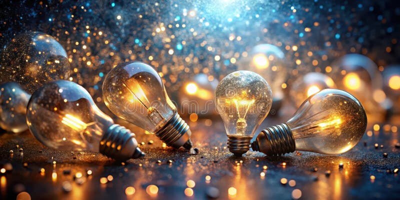 Illuminated Ideas a Sparkling Cluster of Glowing Bulbs on a Dark ...