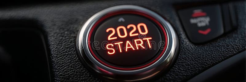 Illuminated Ignition and Futuristic Technology in Car Close Up of Push ...