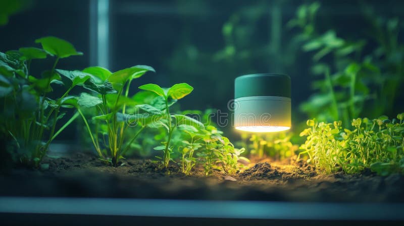 Illuminated Indoor Plants with LED Grow Light Stock Illustration ...