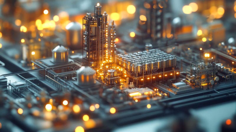Illuminated Industrial Complex Model Cityscape Stock Illustration ...