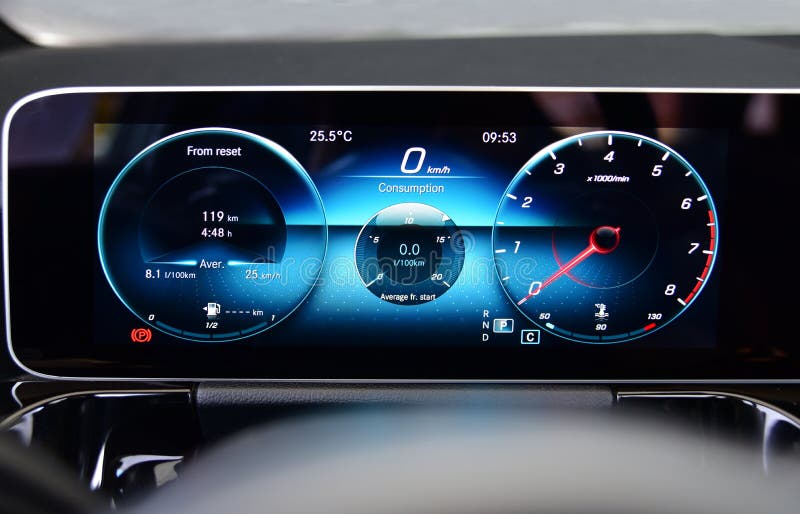 Digital Instrument Display in Passenger Car Stock Photo - Image of race ...