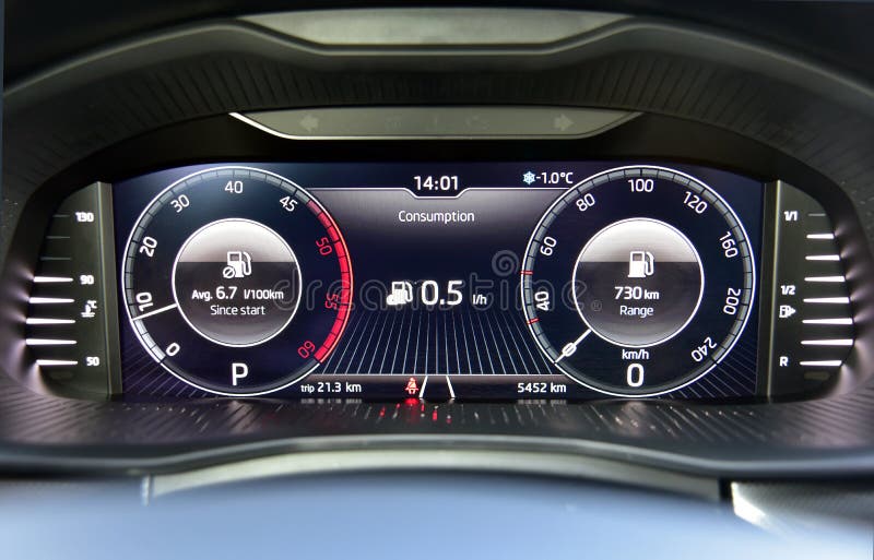 Illuminated Instrument Panel with the Passenger Car Stock Photo - Image ...