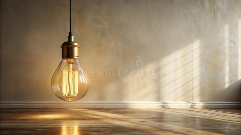 Illuminated Interior a Single Vintage Light Bulb Hanging in an Empty ...