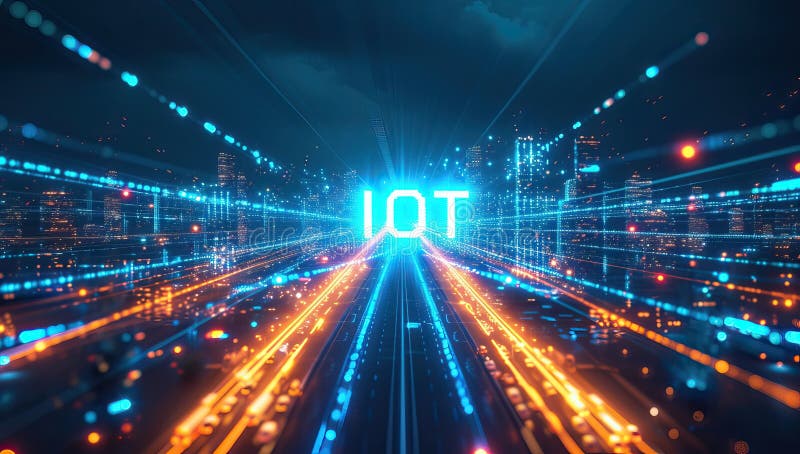 Illuminated IoT Text in Futuristic Corridor with Glowing Lights Stock ...