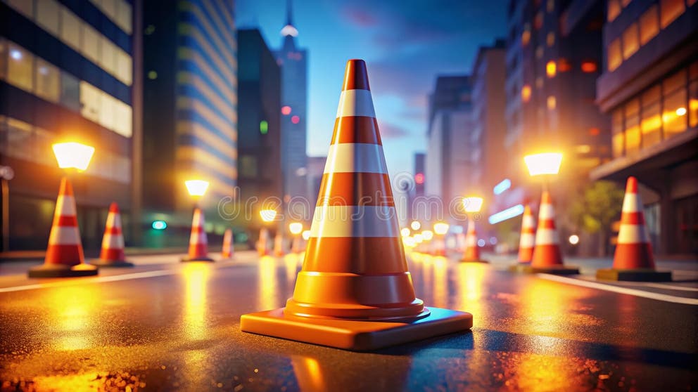 Illuminated Isometric Traffic Cone a Vibrant Construction Warning ...