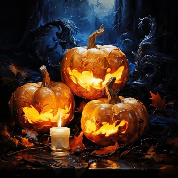 Illuminated Jack-o -lanterns Casting Spooky Shadows. AI Generation ...