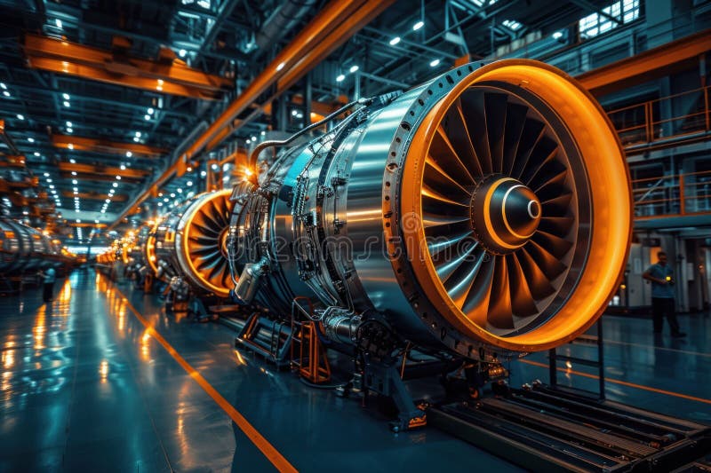 Illuminated Jet Engine Assembly Line. Generative Ai Stock Illustration ...