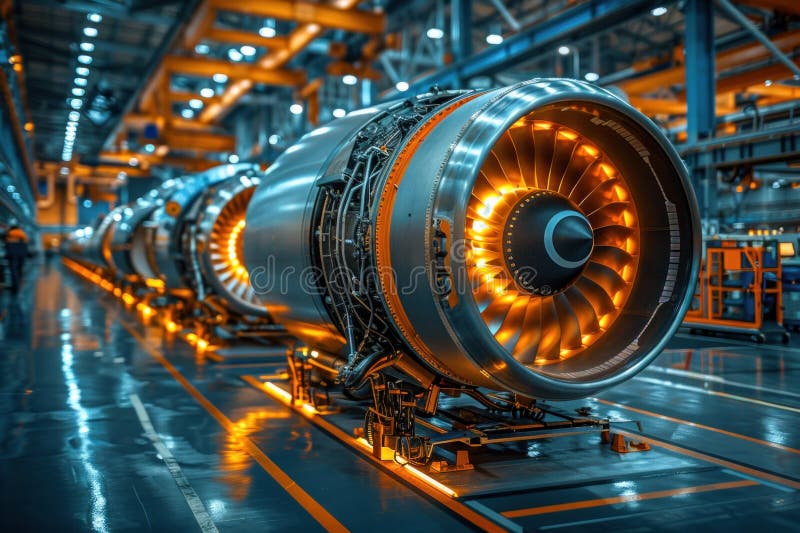 Illuminated Jet Engine Assembly Line. Generative Ai Stock Illustration ...