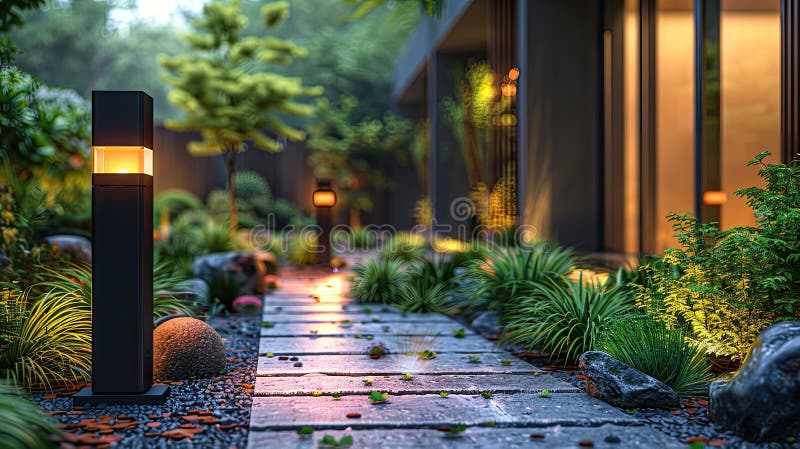 Illuminated Journey: a Pathway with Light Stock Image - Image of night ...