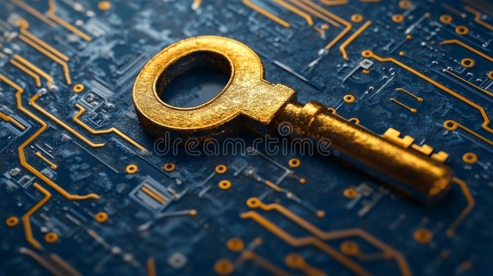 An Illuminated Key Symbol within a Quantum Network, Representing the ...