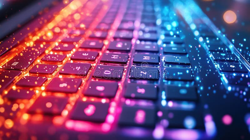 Illuminated Keyboard, Digital Particles, Night, Data Flow, Website ...