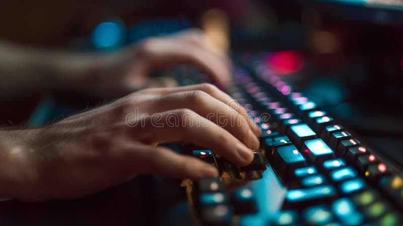 Colorful Keystrokes: Hands Typing on a Vibrant RGB Keyboard in the Dark ...
