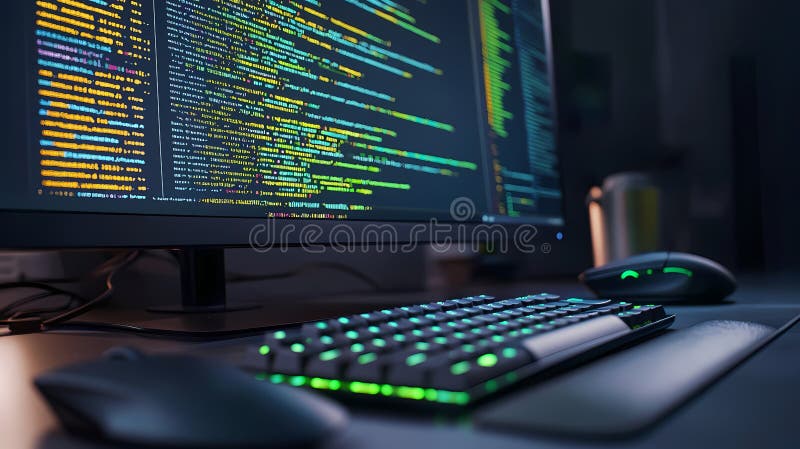 Computer Showing Programming Code Monitor Dark Room Setting Stock Photos - Free & Royalty-Free ...