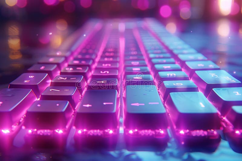 Illuminated Keyboard Outline on Purple Background a Concept of Computer ...