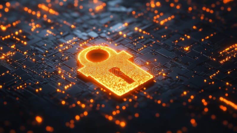 Illuminated Keyhole Symbol on Circuit Board Stock Illustration ...