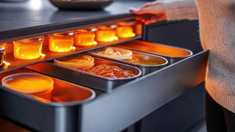 Illuminated Kitchen Drawer with Organized Spices and Condiments, AI ...