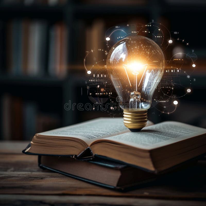Illuminated Knowledge Light Bulbs and Books Symbolize Reading and ...