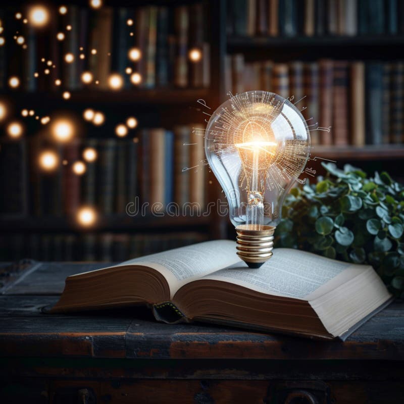 Illuminated Knowledge Light Bulbs and Books Symbolize Reading and ...