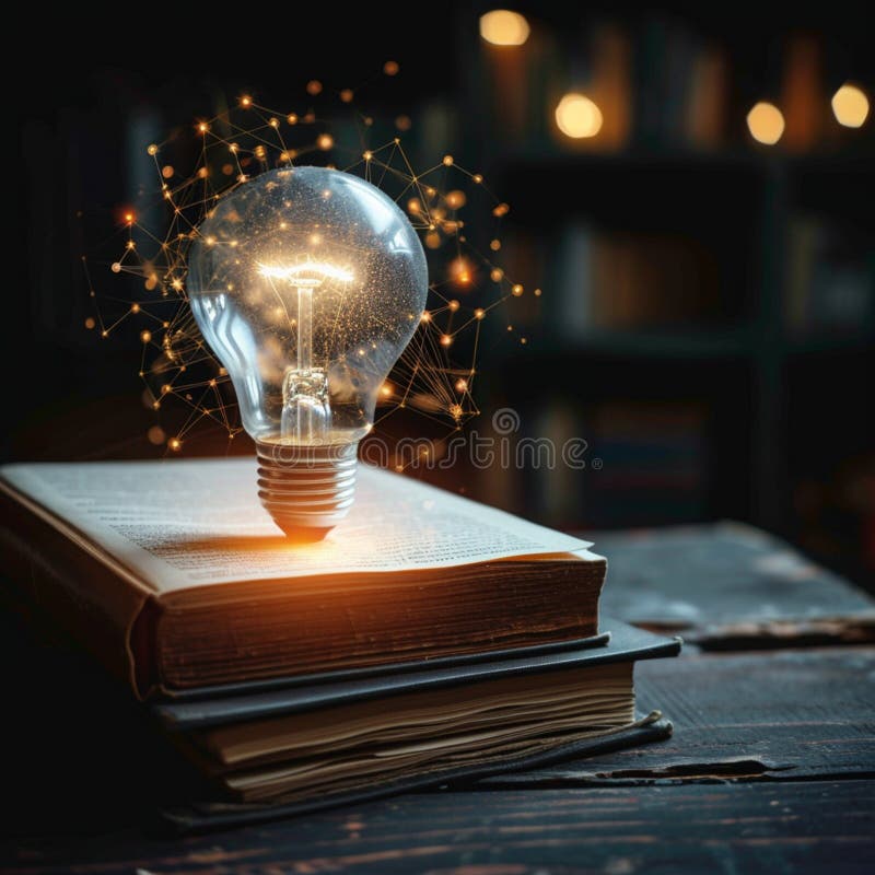Illuminated Knowledge Light Bulbs and Books Symbolize Reading and ...
