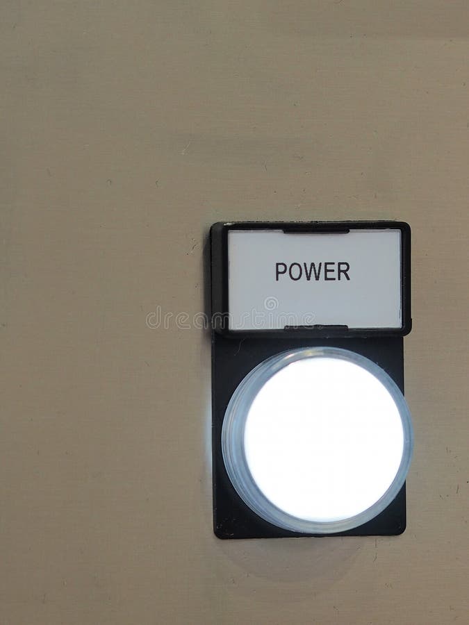 Illuminated and Labelled Power Button on a Machine Stock Image - Image ...