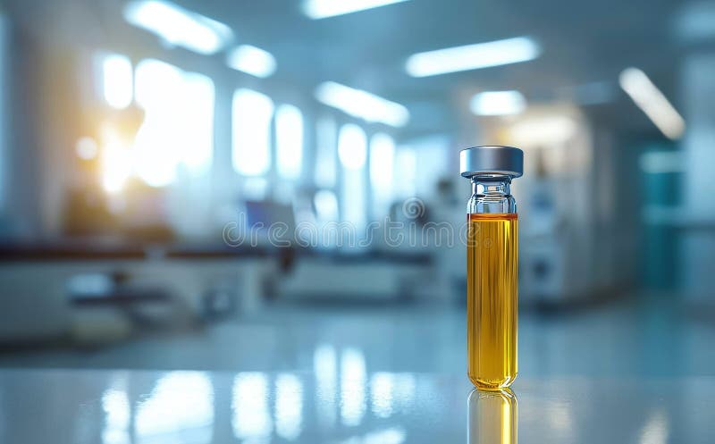 An Illuminated Laboratory Setting in the Daytime Displays a Small Vial ...