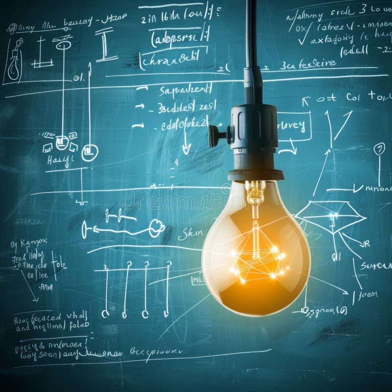 Illuminated Lamp Symbolizing Scientific Thinking Amidst Formulas ...