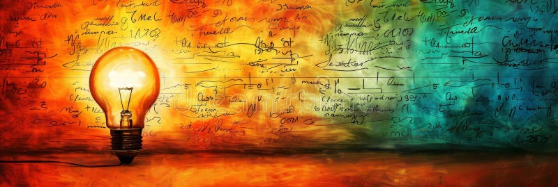 Illuminated Lamp Symbolizing Scientific Thinking Amidst Formulas ...