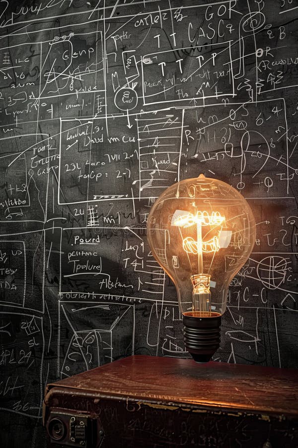 Illuminated Lamp Symbolizing Scientific Thinking Amidst Formulas ...