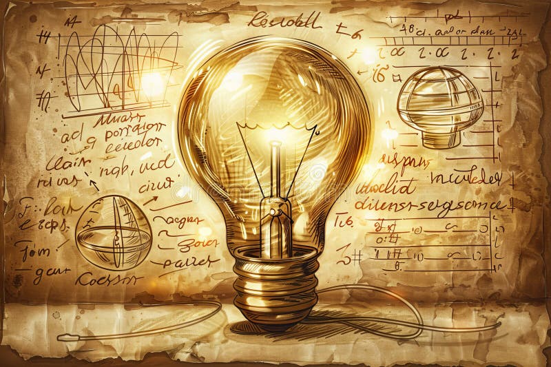 Illuminated Lamp Symbolizing Scientific Thought Amidst Formulas in ...