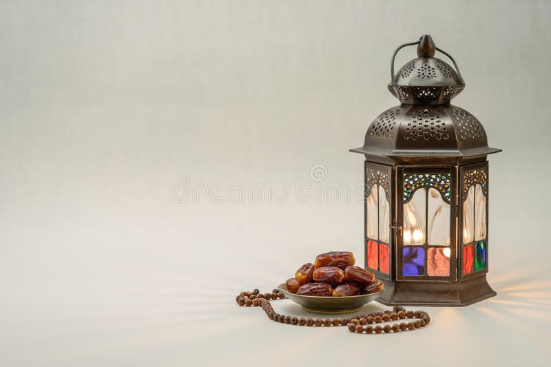 Illuminated Lantern Dates and Prayer Beads Ramadan or Eid Festive Still ...