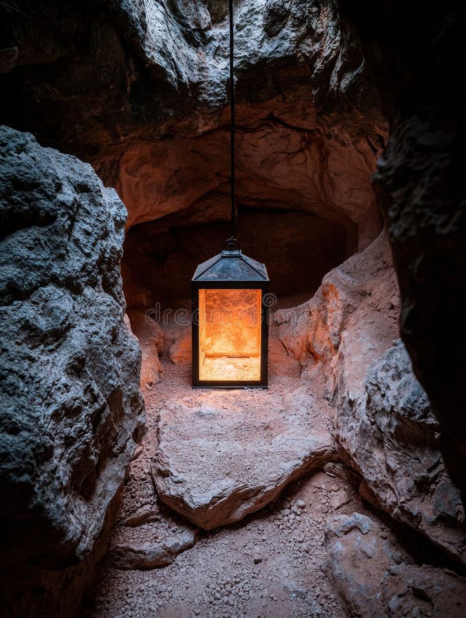 Illuminated Lantern Hanging in a Cave. Stock Illustration ...