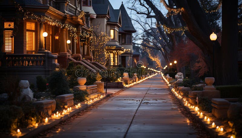 Illuminated Lanterns Light Up the Winter Night Outdoors Generated by AI ...