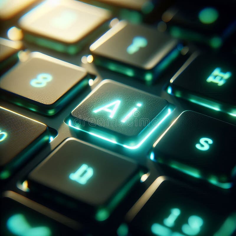 Illuminated Laptop Keyboard with AI Button Futuristic Depictions of ...